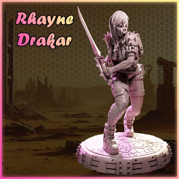 3D Printable Rhayne Drakar from Ladies of Nuke City by Black Bird Miniatures